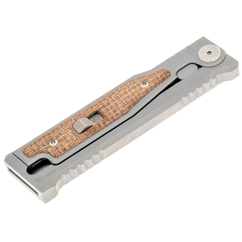 Reate EXO-M – Burlap Micarta/StoneWashed 3V Double Edge – Mr. KnifeGuy